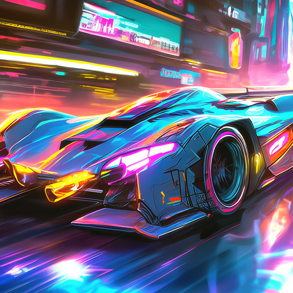 "Cyber punk racing car" — image created in Shedevrum