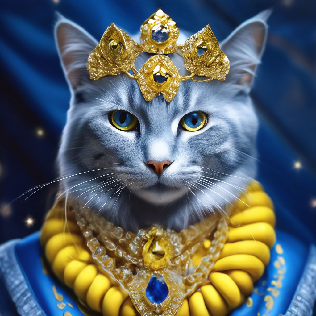 "A gift for 💗💓💝💖 The cat is the queen as a person with blue braids and ...