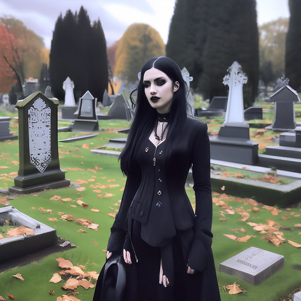 "Goth in the cemetery" — image created in Shedevrum