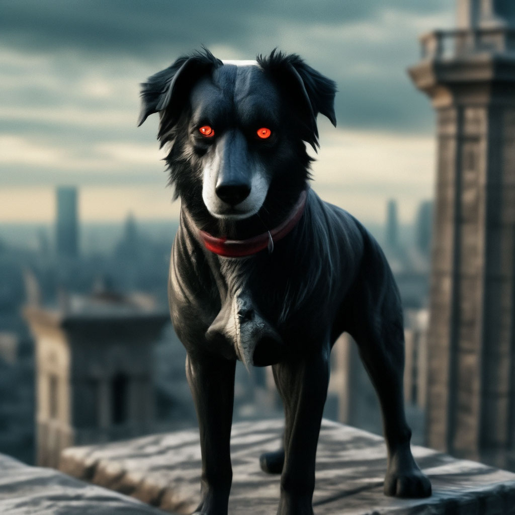 "And the last villains for my fictional team. This is Phil: a black dog ...