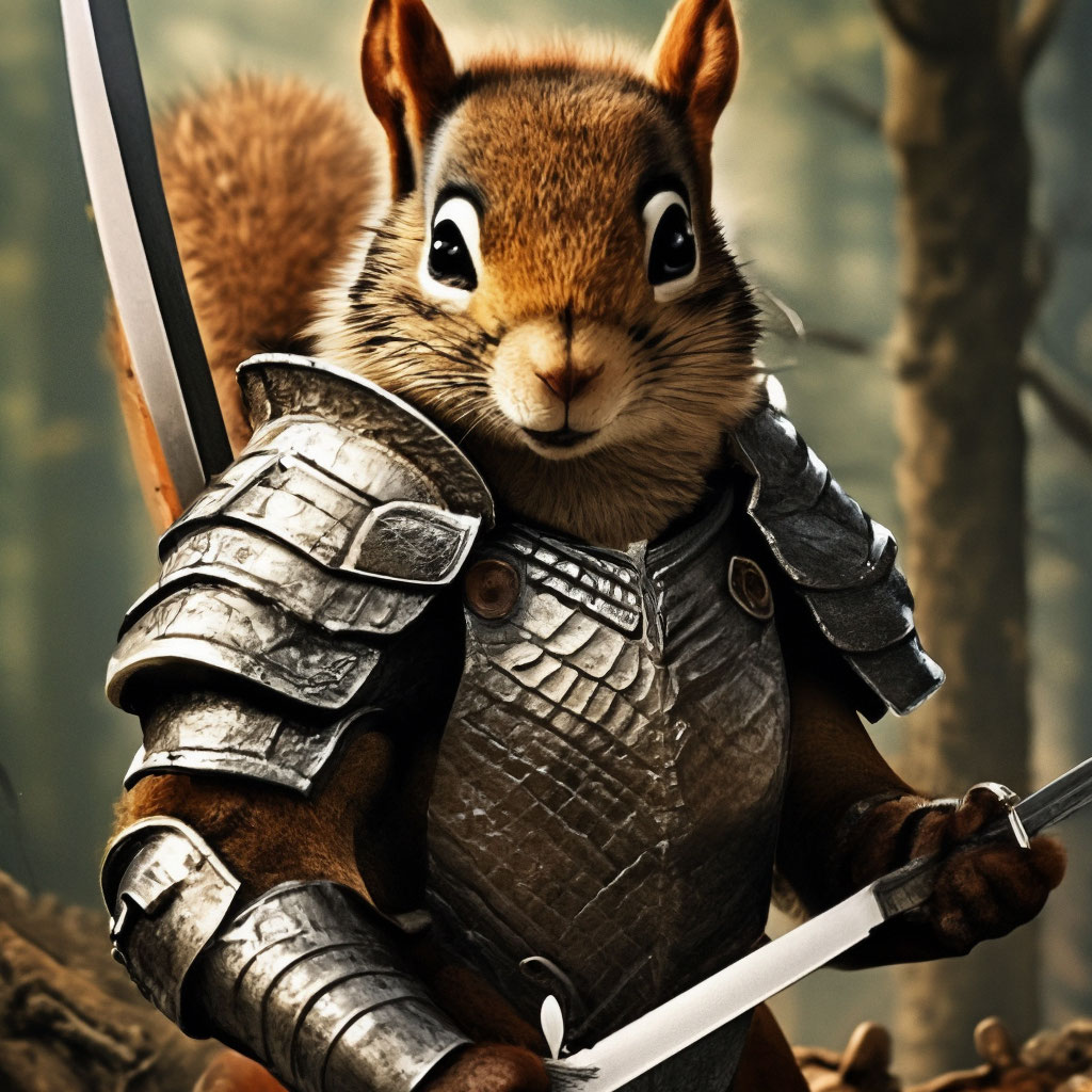 "Squirrel in armor and with a sword" — image created in Shedevrum