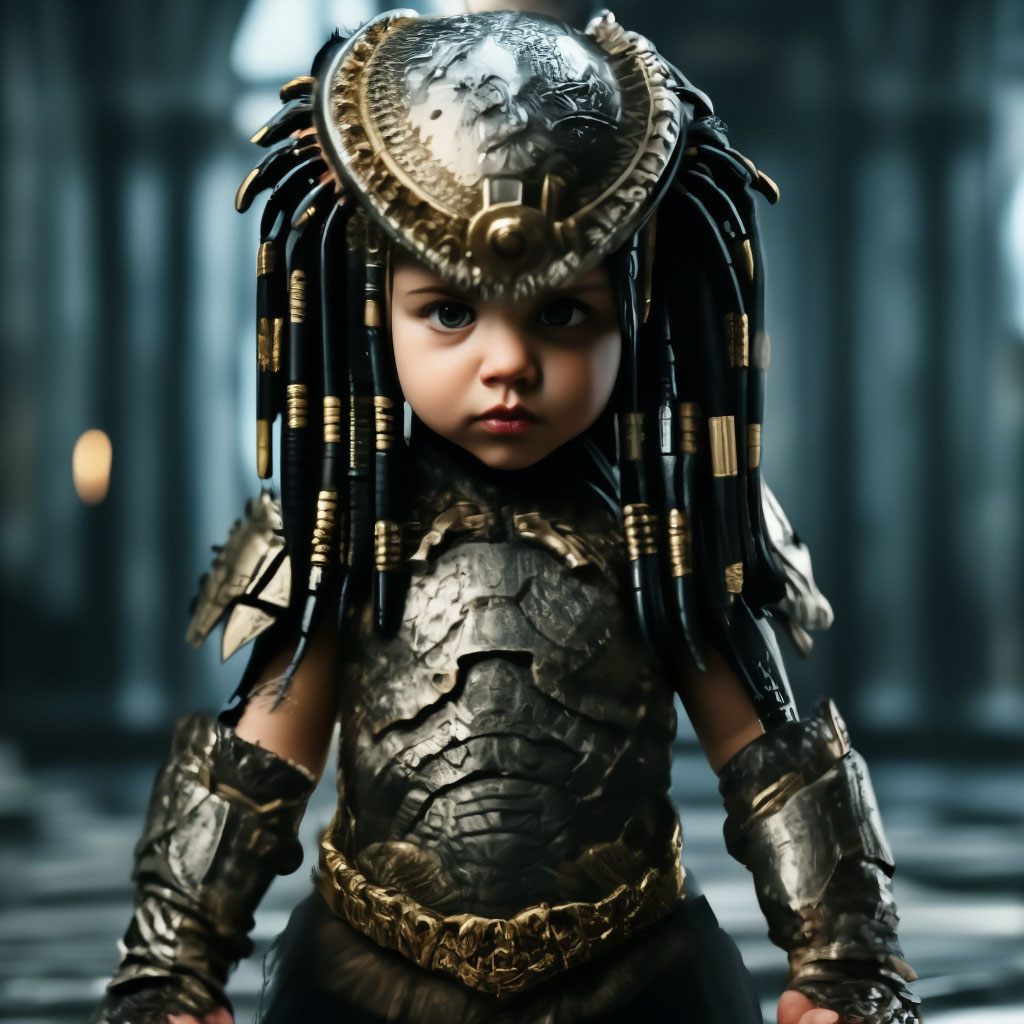 "Baby "the predator" in an evening dress" — image created in Shedevrum