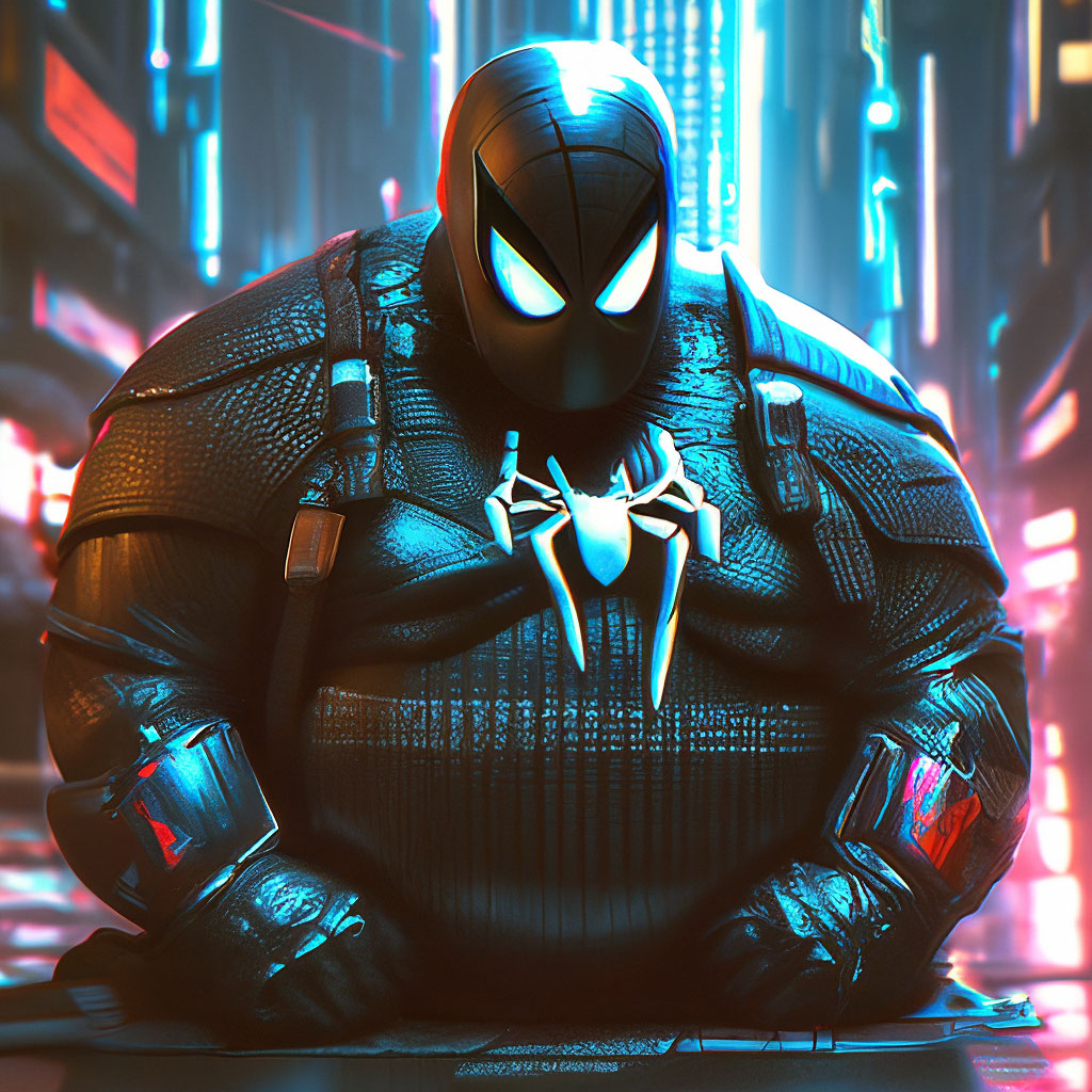 "Very fat Spider-Man in cyberpunk style, high detail, noir" — image ...