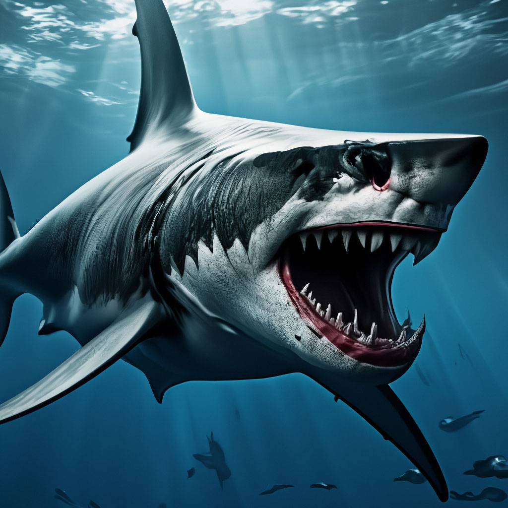 "Megalodon, aesthetically pleasing, beautiful, realistic, close-up ...