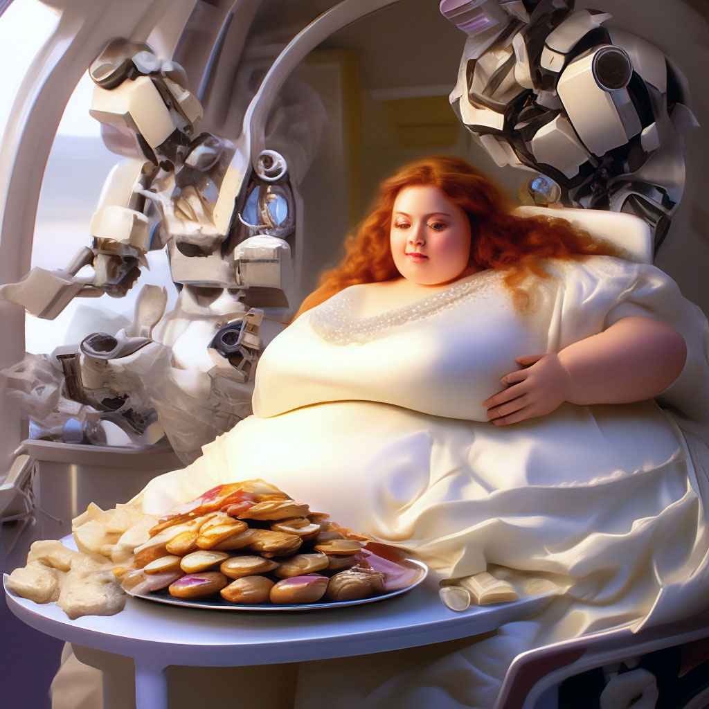 "Photorealism.the future, obesity, effeminacy, femininity, helplessness ...