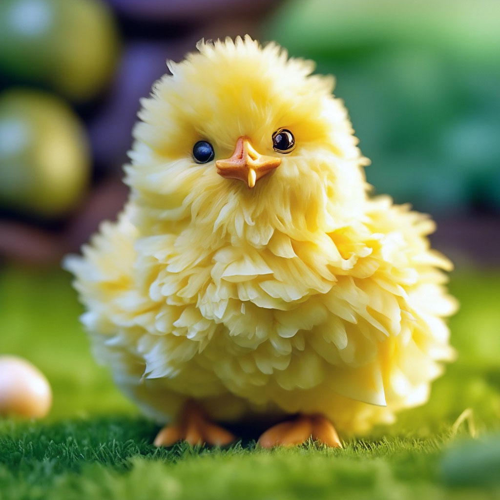 "A small-sized chicken with a rounded and plump body resembling a ...