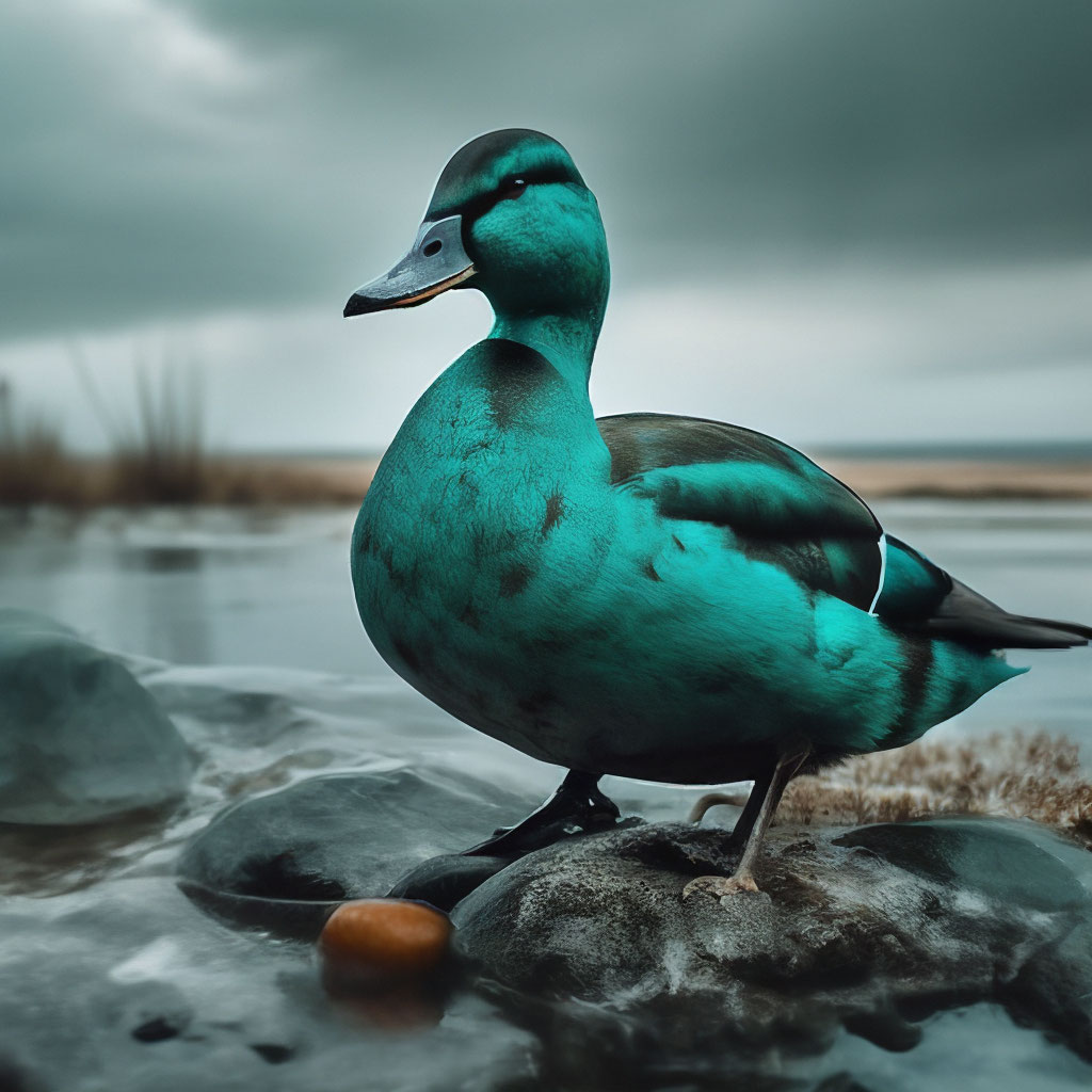 "@skolopublic Completely turquoise color, a live duck with black eyes ...