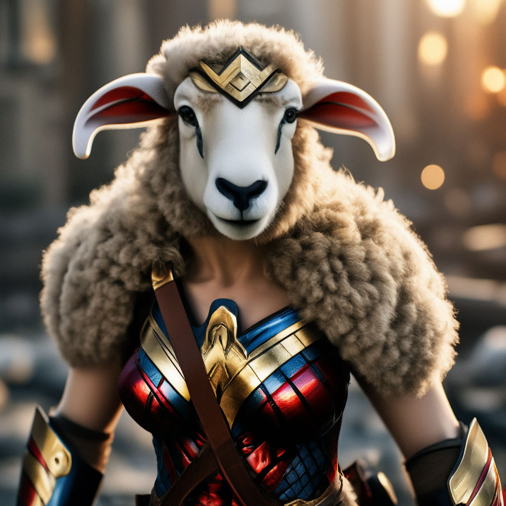 "Anthropomorphic Sheep in a Wonder Woman costume from the Marvel movie ...
