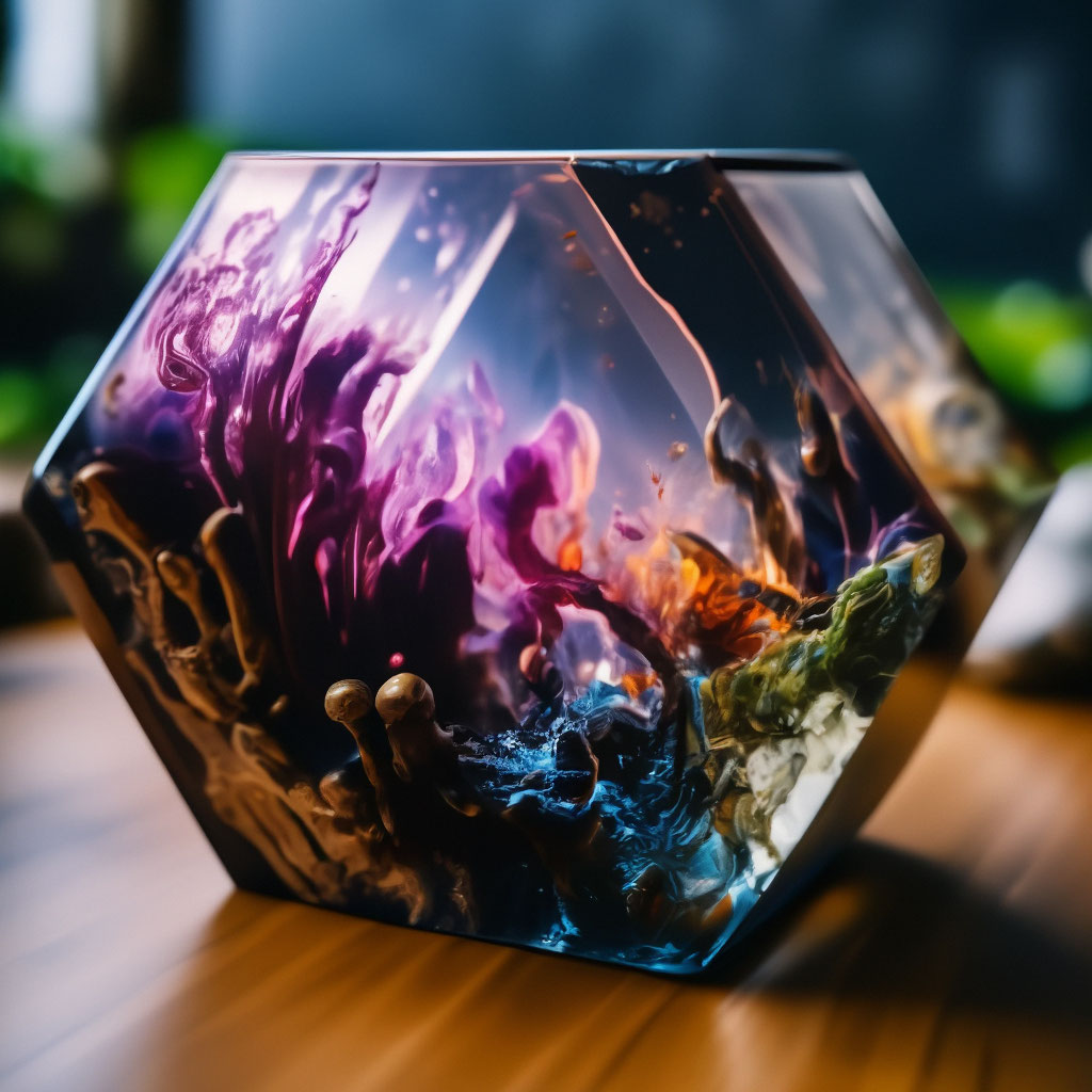 "Inside the epoxy resin is a created universe" — image created in Shedevrum