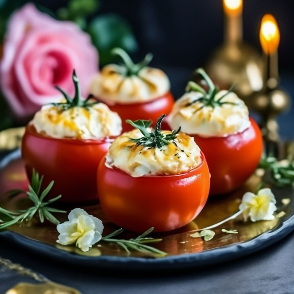 "🍊 stuffed tomatoes stuffed with cheese and mayonnaise with garlic, on ...