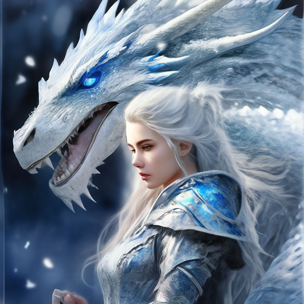 " ️Watercolor drawing,Beautiful ice mage stay with huge beautiful dark ...