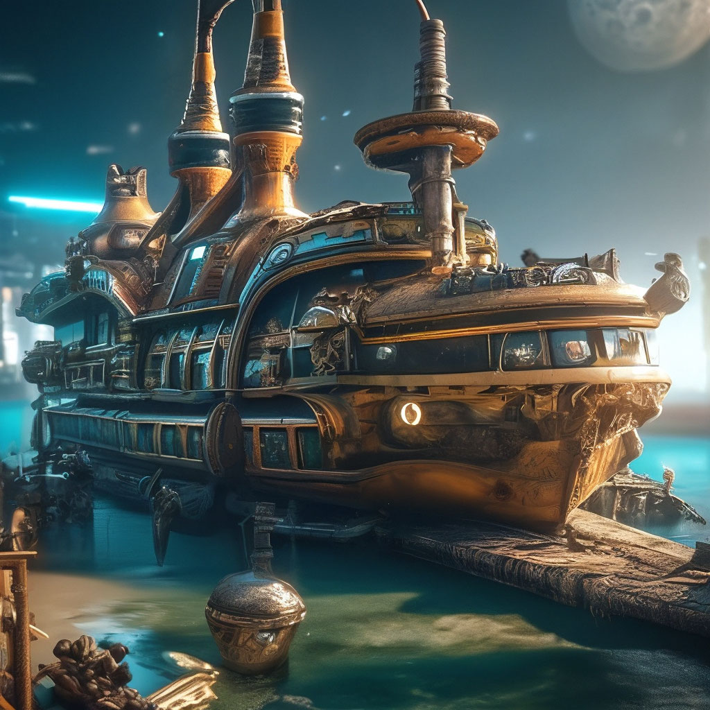 "Pirate space cruiser, the lost past, fantasy, surrealism,dieselpunk ...