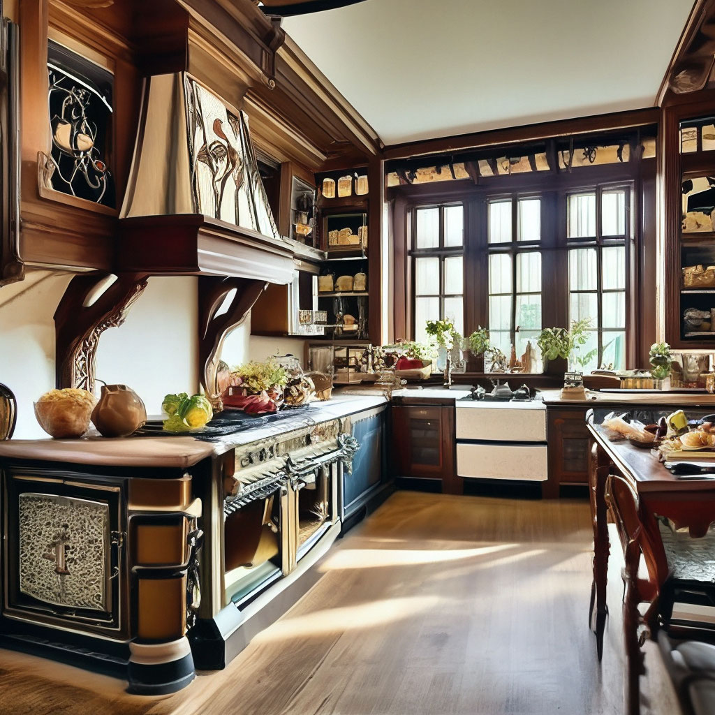 "Biedermeier style kitchen" — image created in Shedevrum