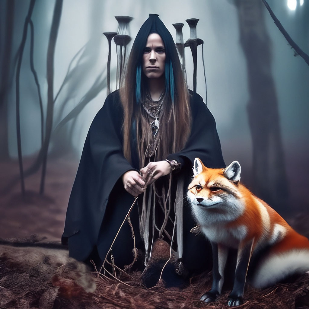 "Shaman and fox" — image created in Shedevrum