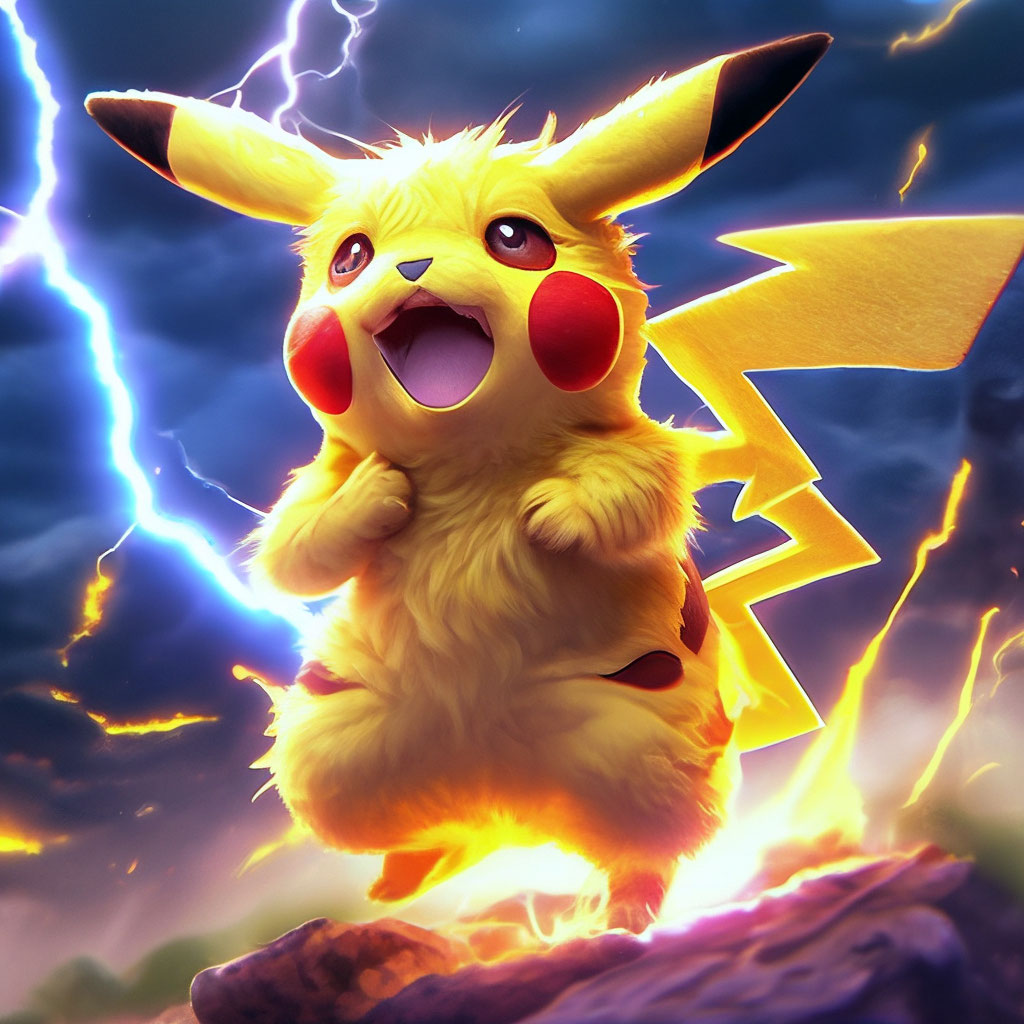 "Beautiful cute live fur Pokemon pikachu flies forward on lightning ...