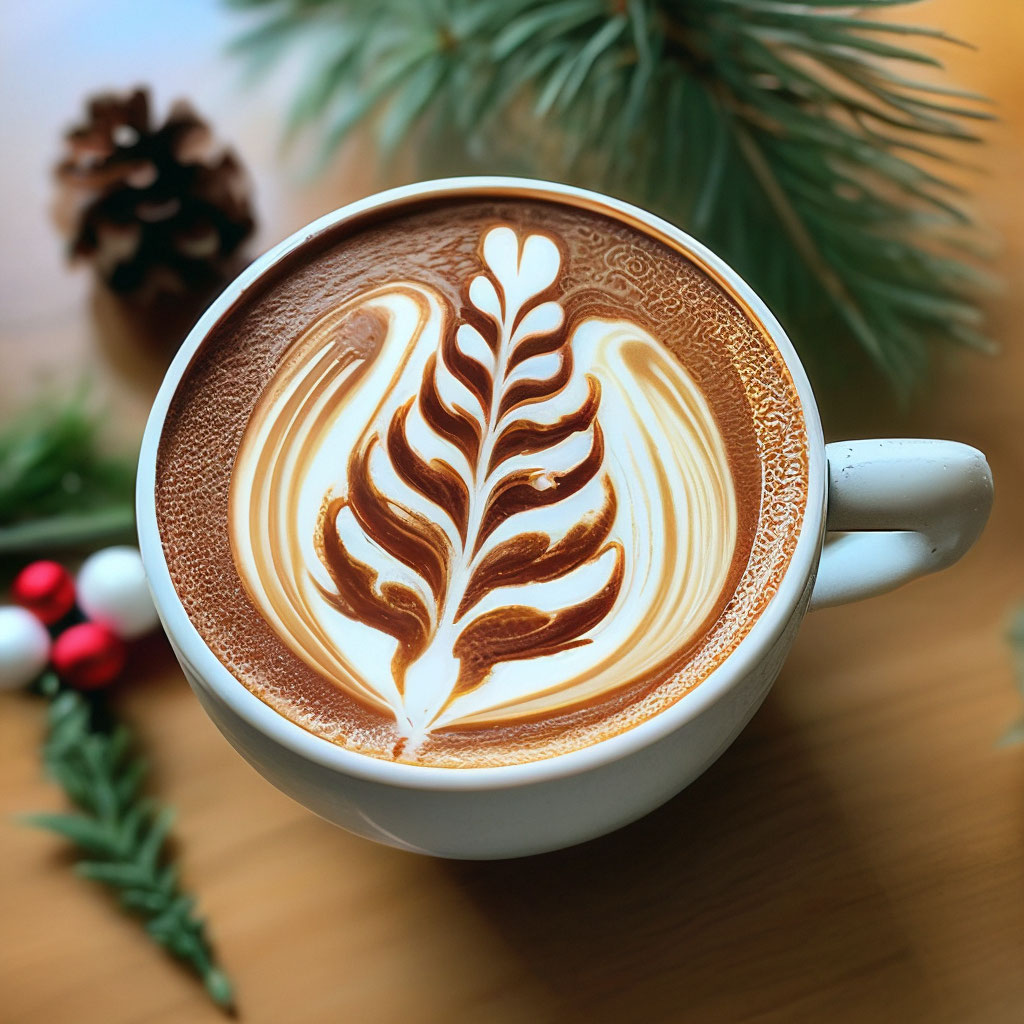"Good morning Christmas tree latte art" — image created in Shedevrum