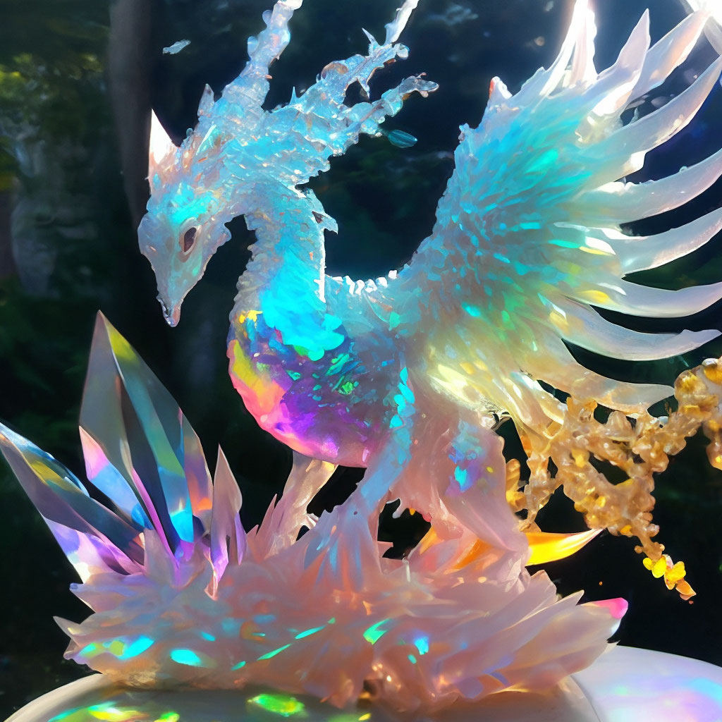 "Mythical creature made of iridescent crystals, gasoline gradient ...