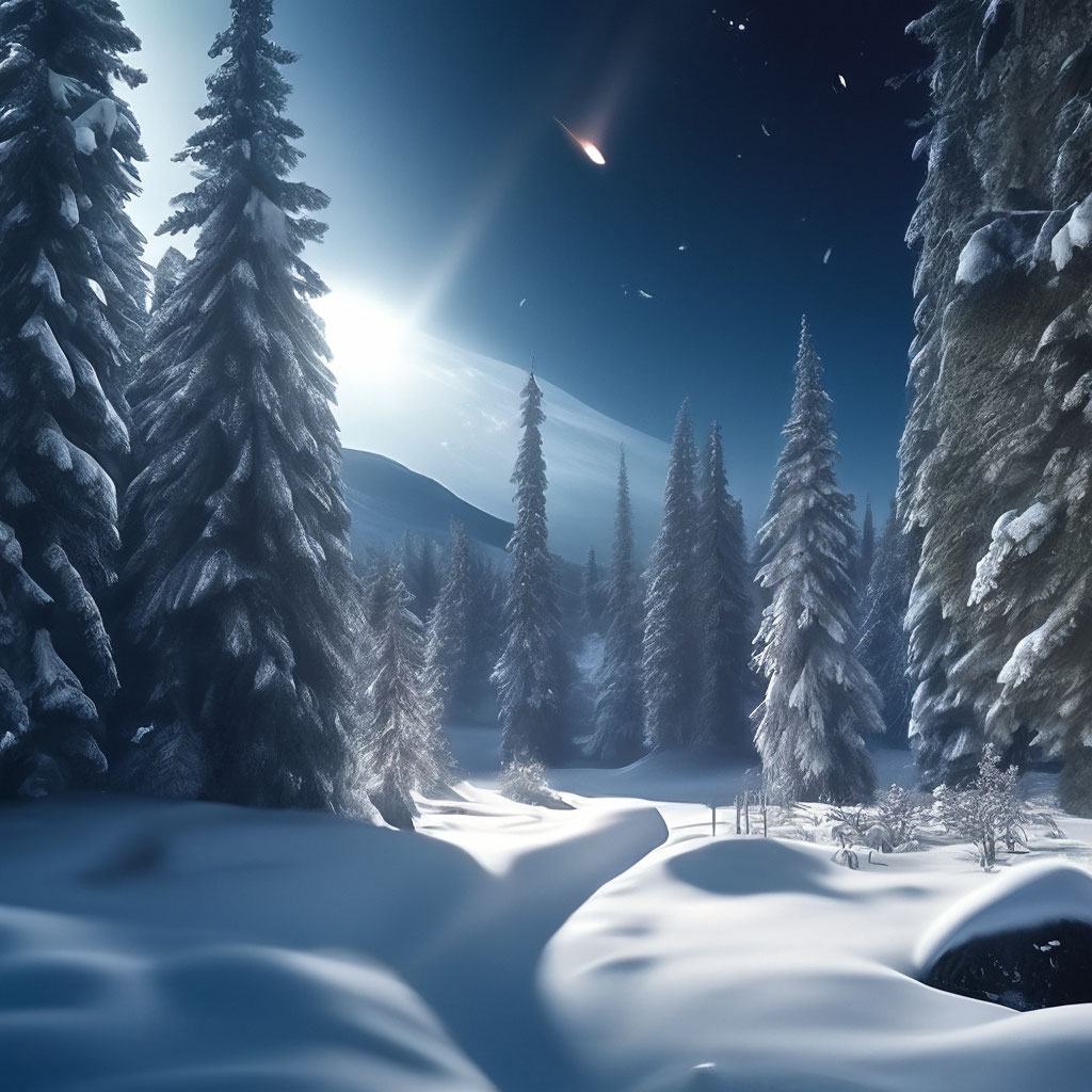 "A meteorite fell on a snowy New Year's forest, a bright flash, a huge ...