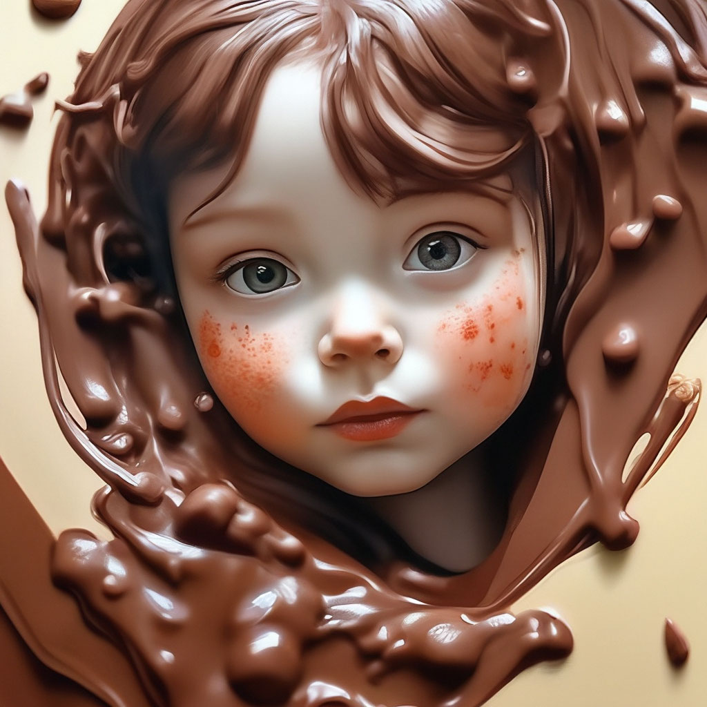 "A girl in chocolate. The child. Detailed drawing, watercolor, warm ink ...