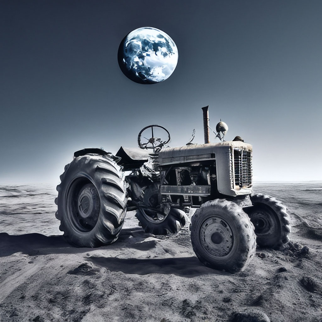 "The old tractor stands on the Moon" — image created in Shedevrum
