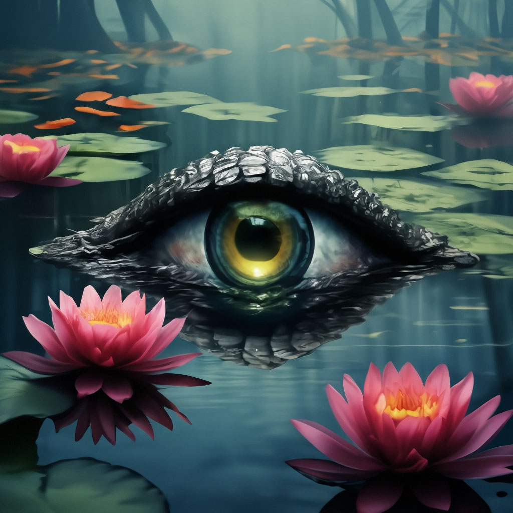 "Lake two water lilies eye dracon" — image created in Shedevrum