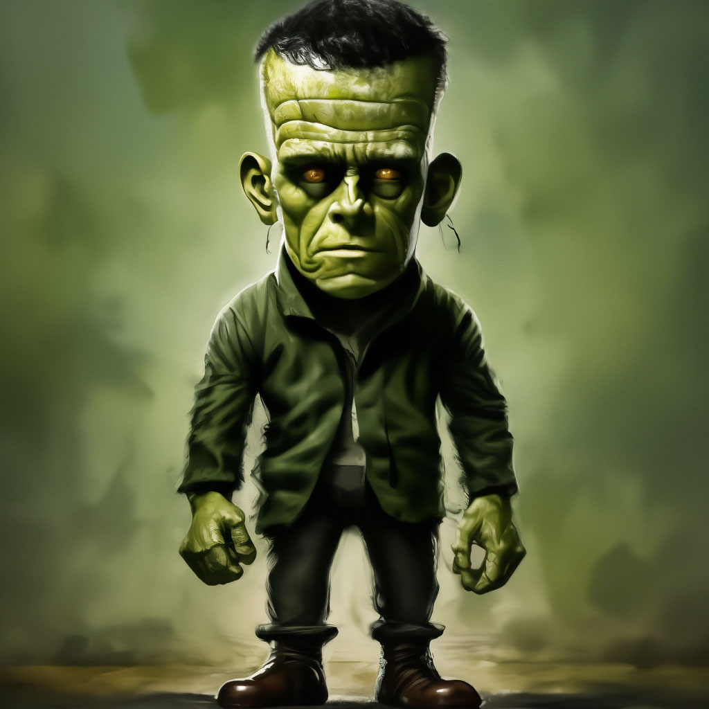 "Frankenstein monster, full-length patchwork man, caricature ...