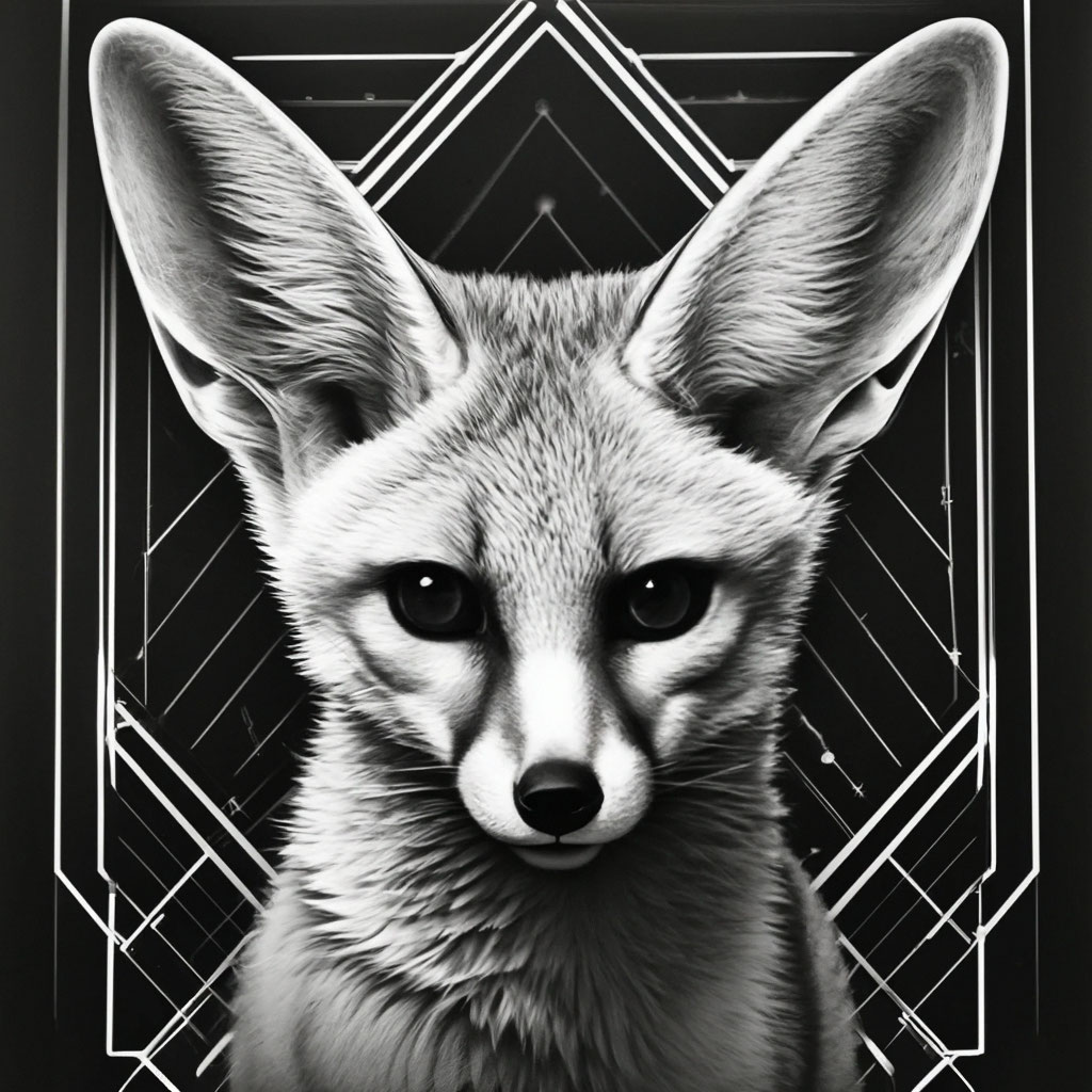 "Black and white engraving fox fenek" — image created in Shedevrum