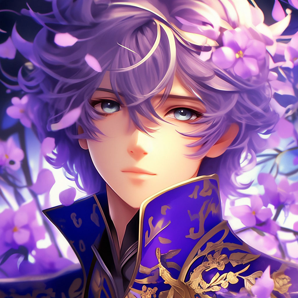 "~🖤🔥 art nouveau, lilac flowers around, beautiful anime guy 16 years ...