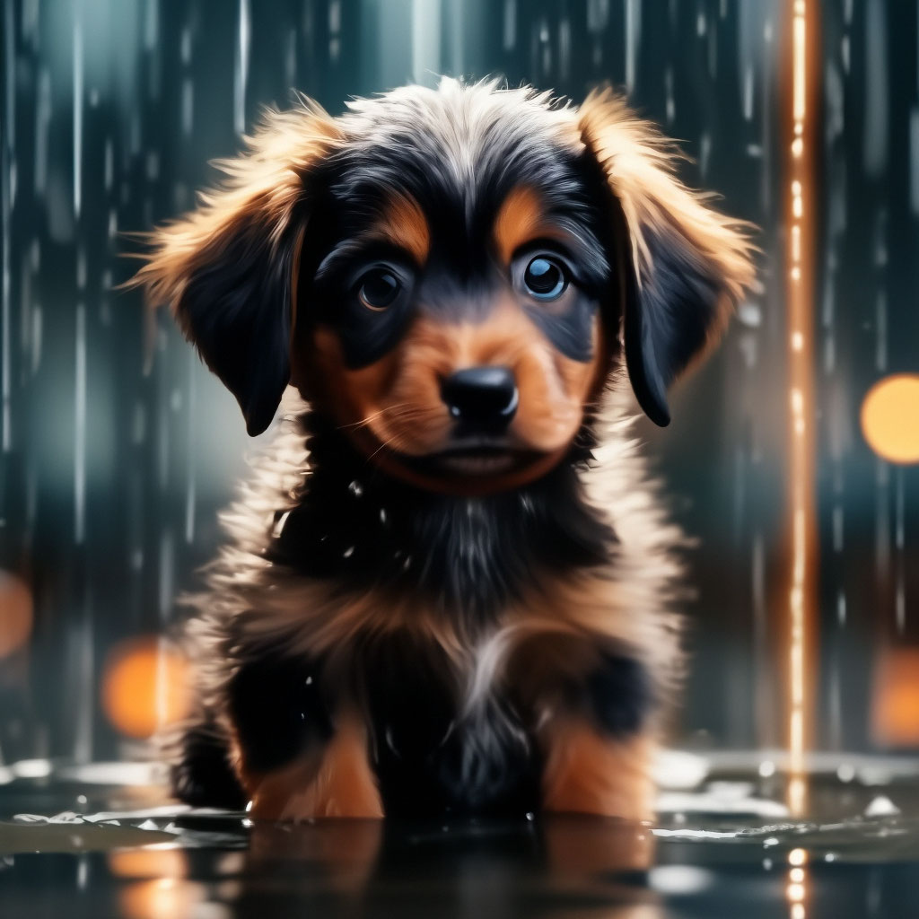 "A little puppy in the rain" — image created in Shedevrum