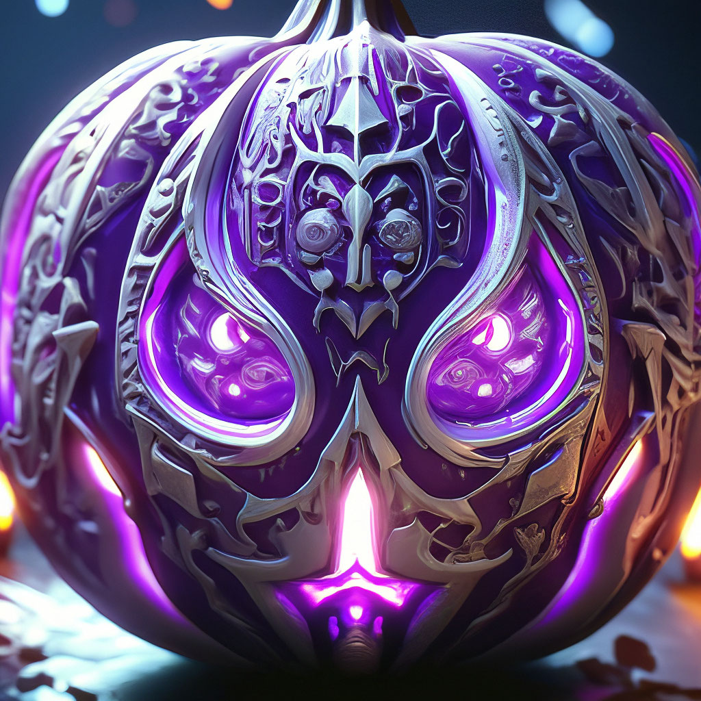 "🎃 Halloween. alien jack-o-lantern, pumpkin patterns, amethyst glow ...