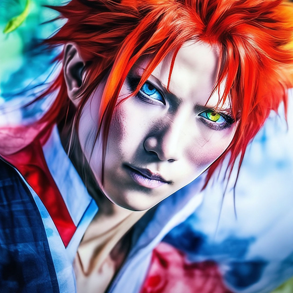 "Realistic watercolor and ink, manga, anime Bleach Renji Abarai with ...