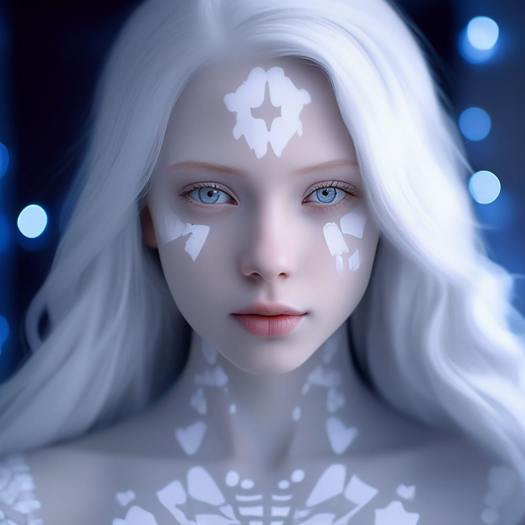 "Professional photo, gray eyes, white hair, cute girl, albino girl ...