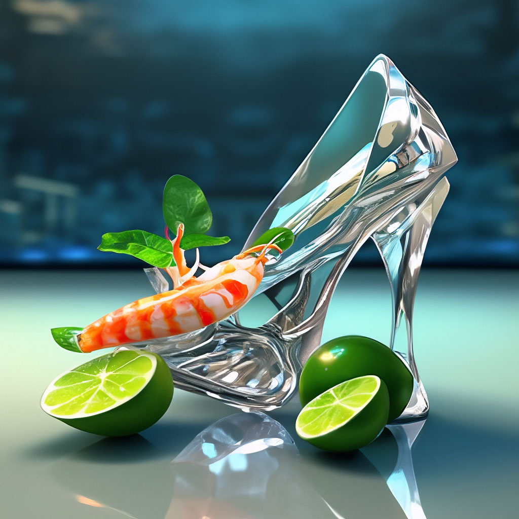 "Shrimp+ lime+ crystal slipper, one in another, futurism, sur, 4k ...