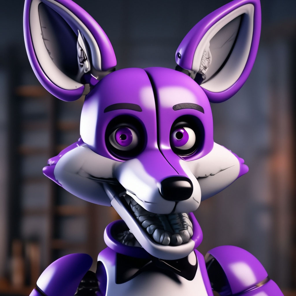 "Animatronic purple fox" — image created in Shedevrum