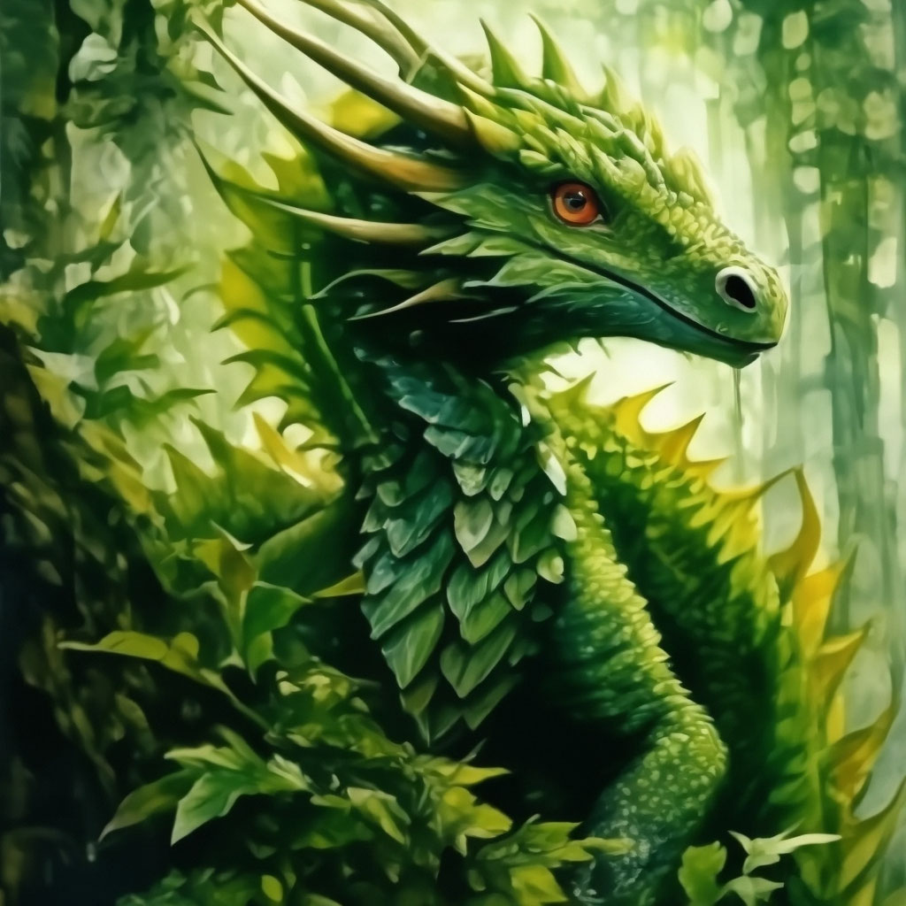 "Green tree dragon, high quality, ultra-high definition, watercolor ...