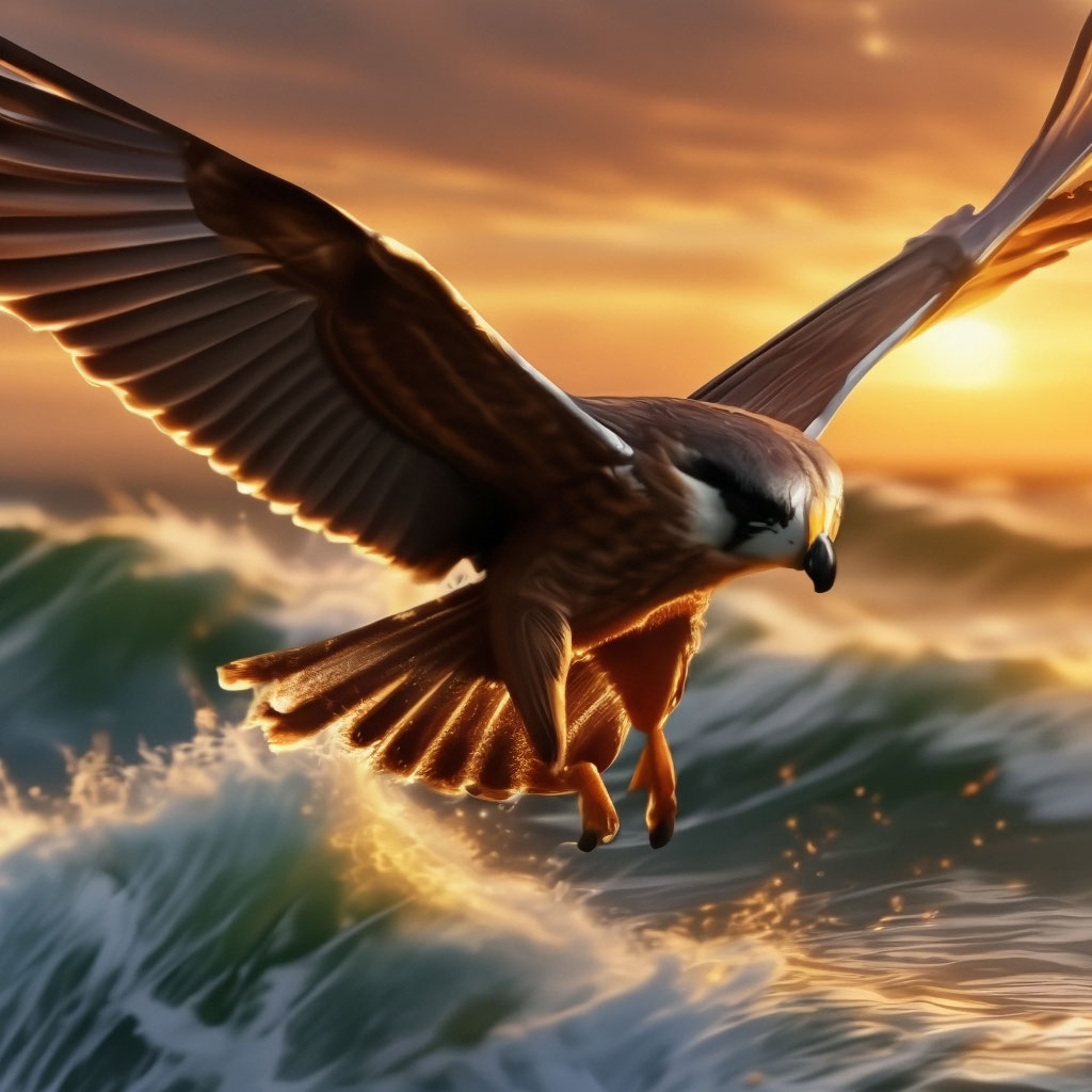 "The falcon flies over the terrible waves" — image created in Shedevrum
