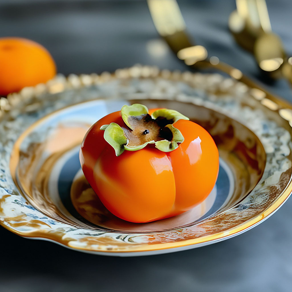 "Persimmon on a beautiful plate" — image created in Shedevrum
