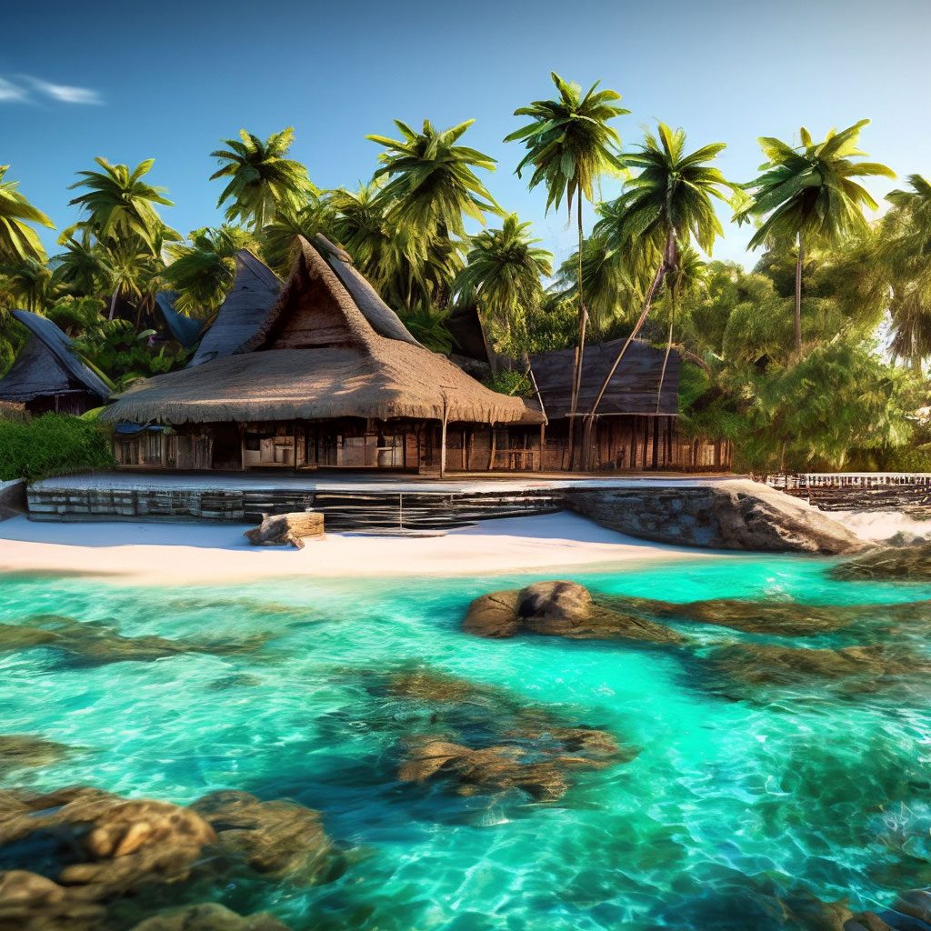 "Real,professional photo, exotic landscape,view from afar, hut,under ...