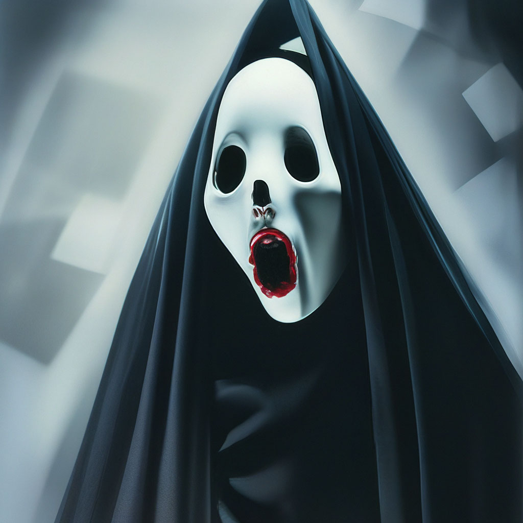 "A creepy ghost with huge red lips" — image created in Shedevrum