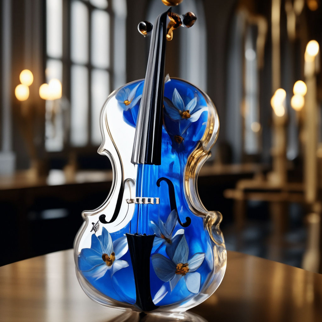 "🪷 transparent glass cello made of flowers and butterflies, ultramarine ...