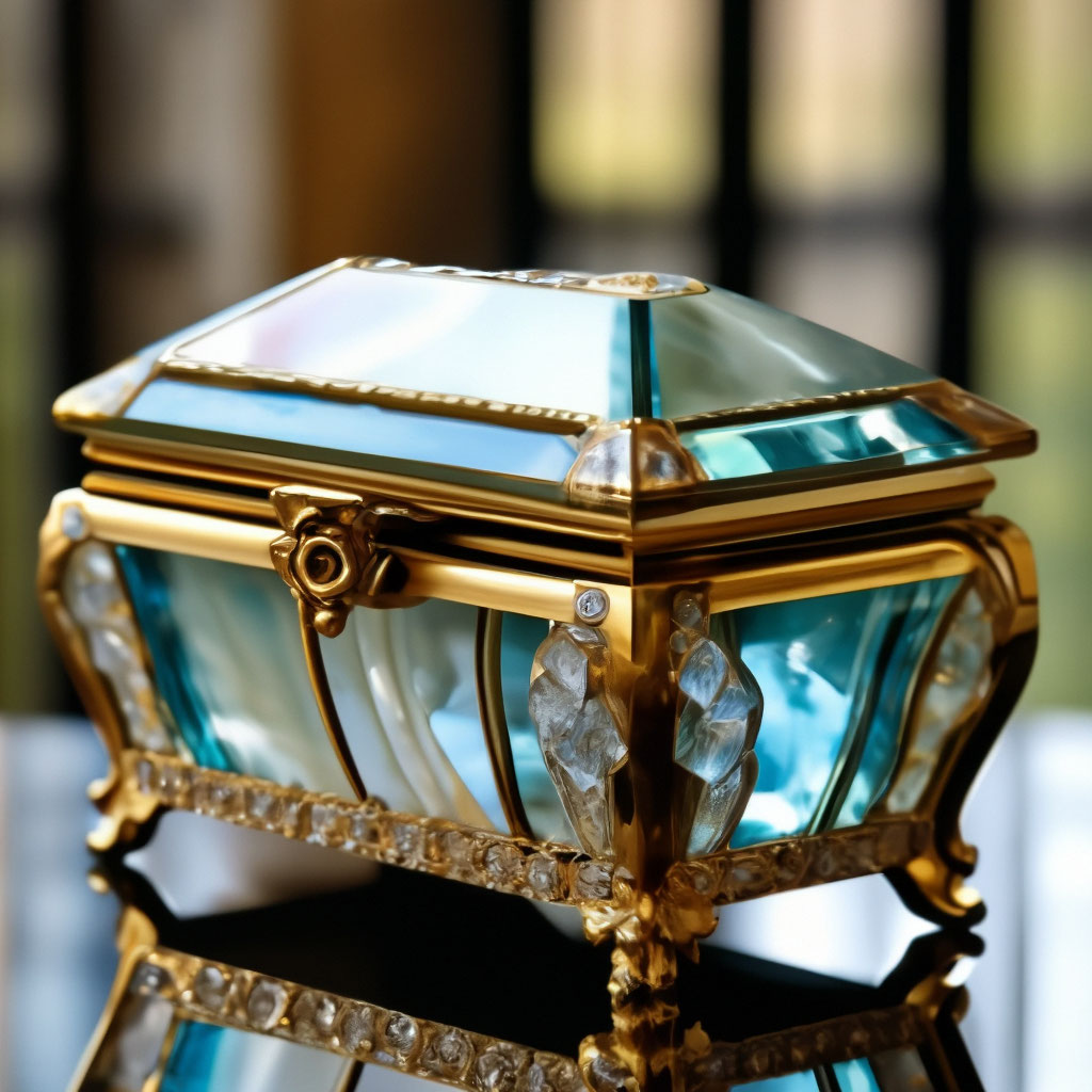 casket made of colored transparent glass and epoxy resin, gilded ...