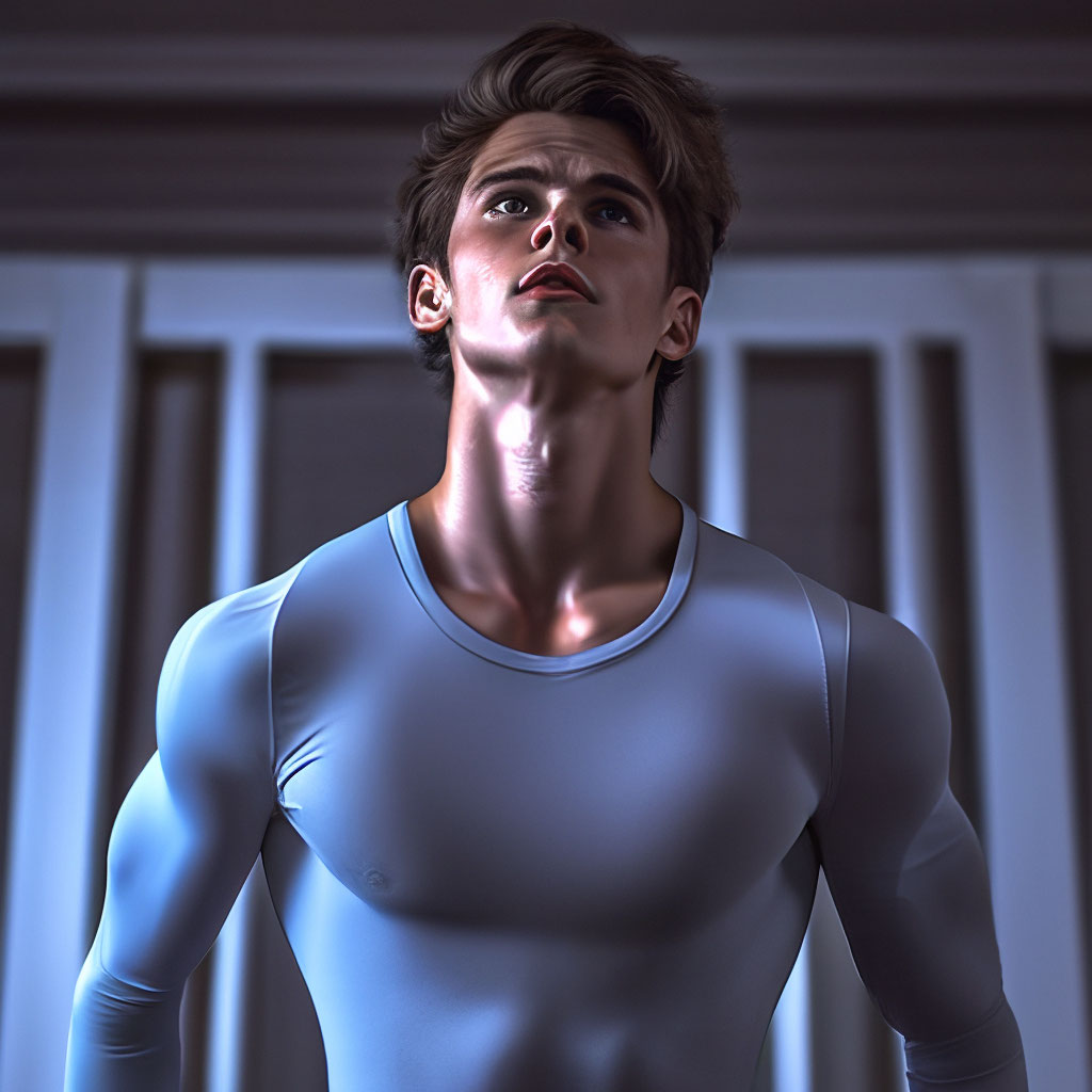 "Handsome, skinny guy, 20 years old, open torso, dressed in a tight ...
