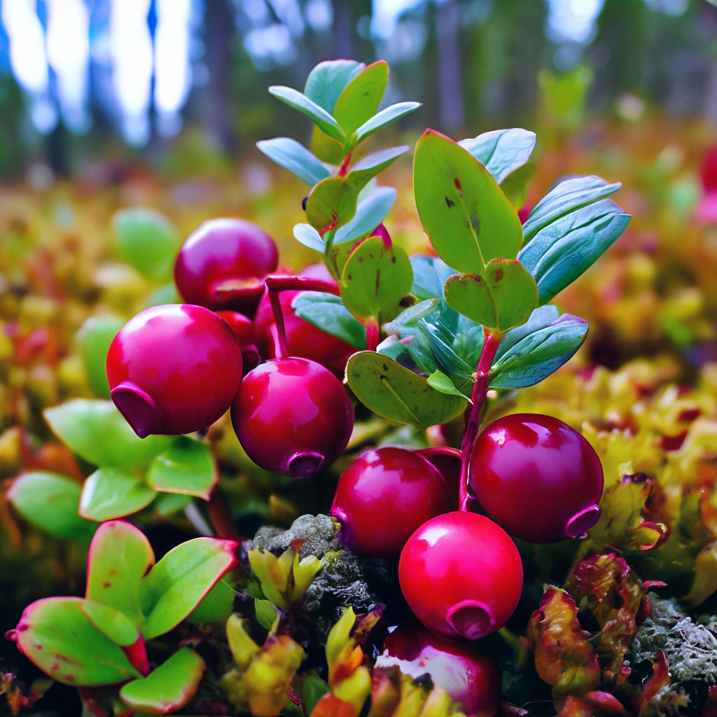 "Ripe cranberries, in their natural habitat" — image created in Shedevrum