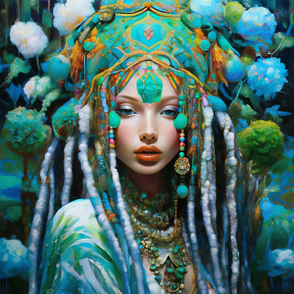 "Baba yaga,oil painting, lush dreadlocks, multicolored glitter ...