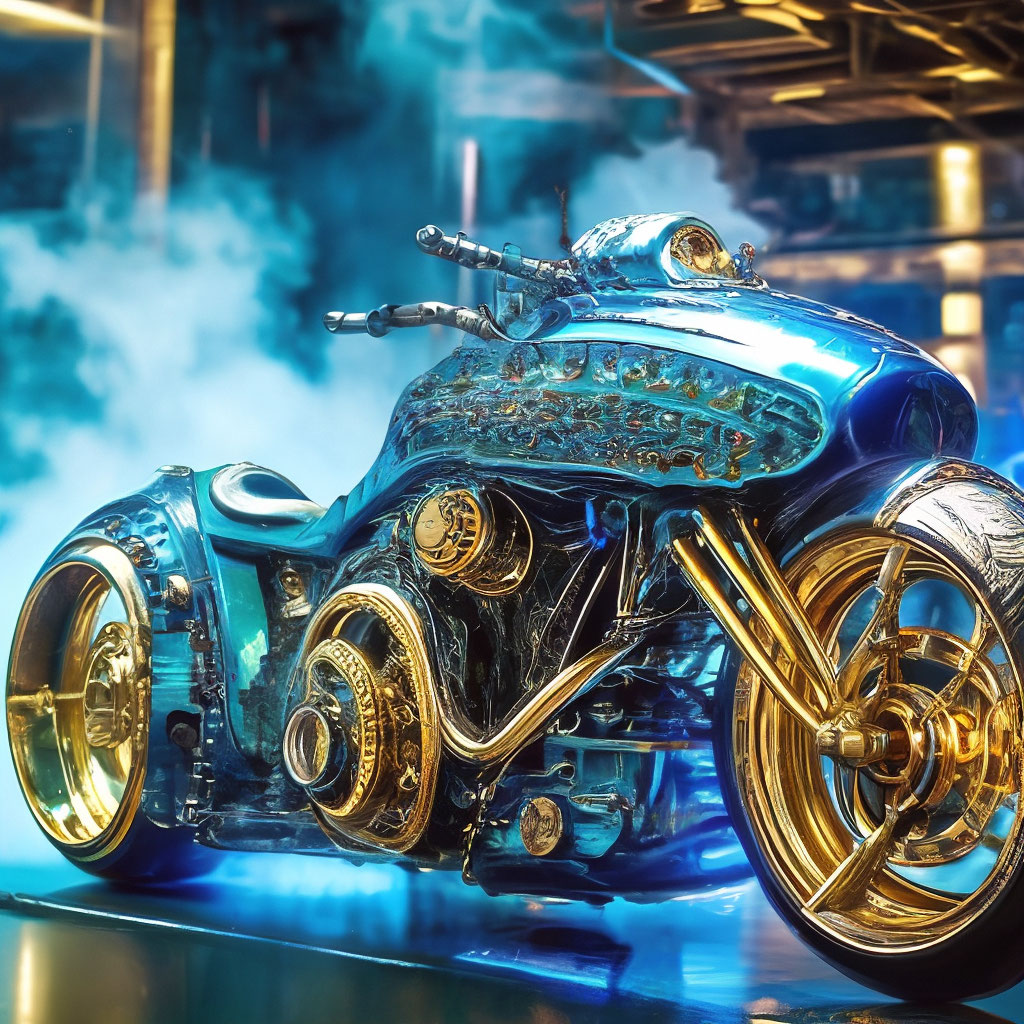 "Fantastic mega motorcycle with a kalyask a lot of details, aquamarine ...