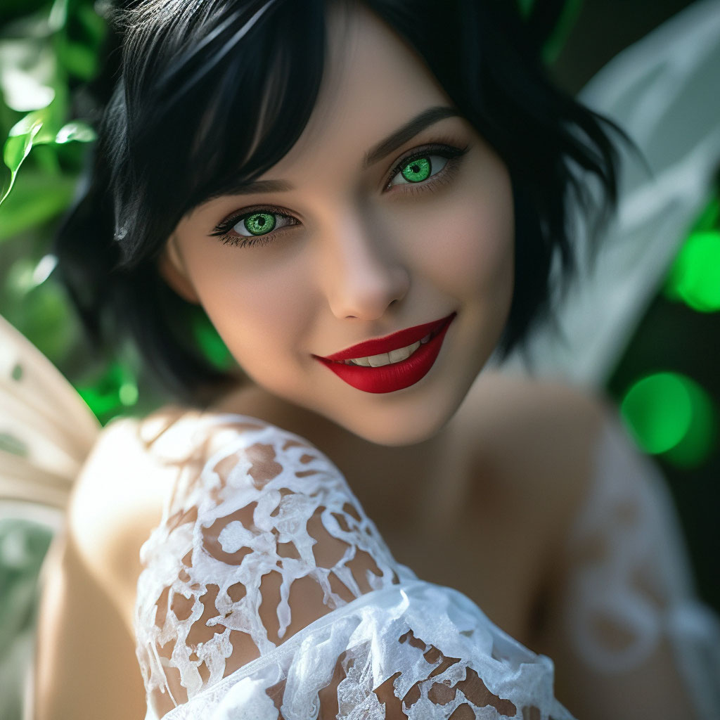 "Very beautiful fairy girl 18+, white lace, light body art, full length ...
