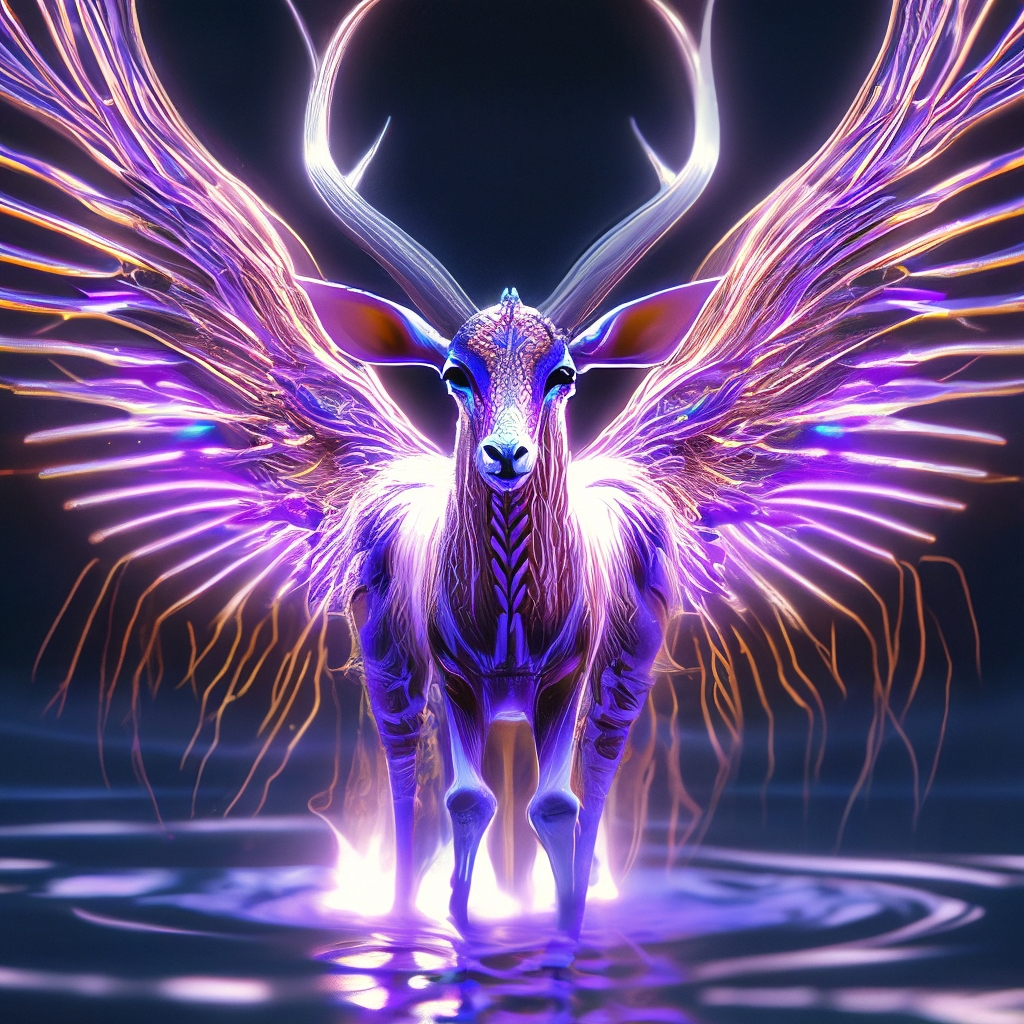 "Fractal fantastic cute Purple antelope with wings, has wind magic ...