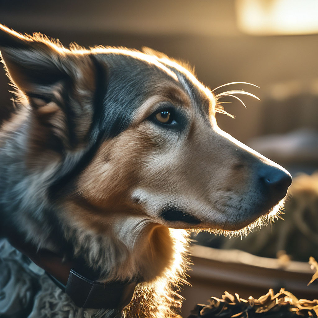 "Dog in the manger, looking into the distance of the departing sun ...