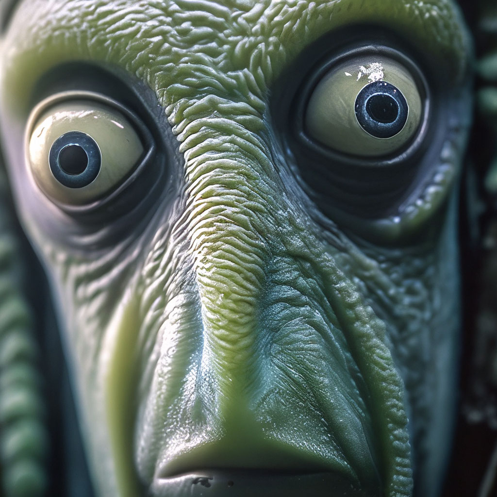 "Squidward's face is up close, you can see all the fine wrinkles. Lots ...