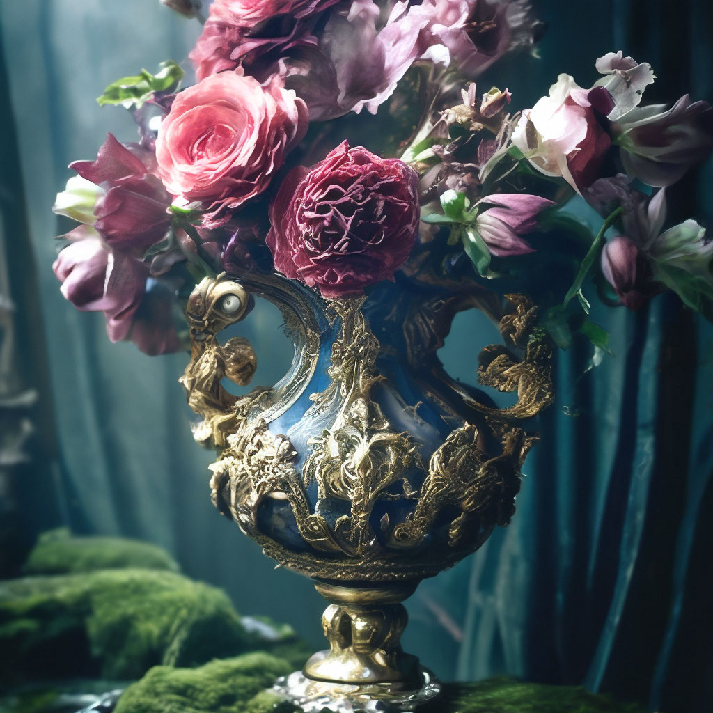 "Flowers in a rococo vase." — image created in Shedevrum